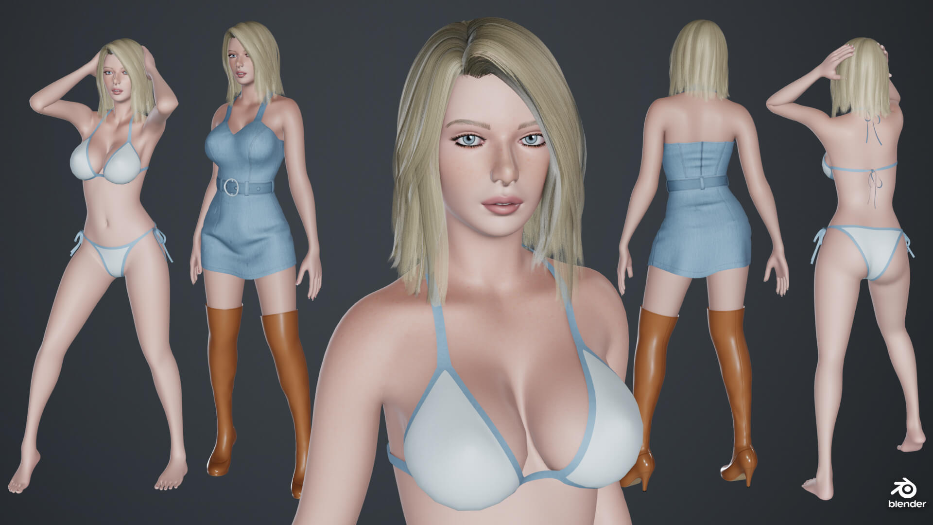Debbie - Rigged Female Character Base Mesh 3D Model by techykitty