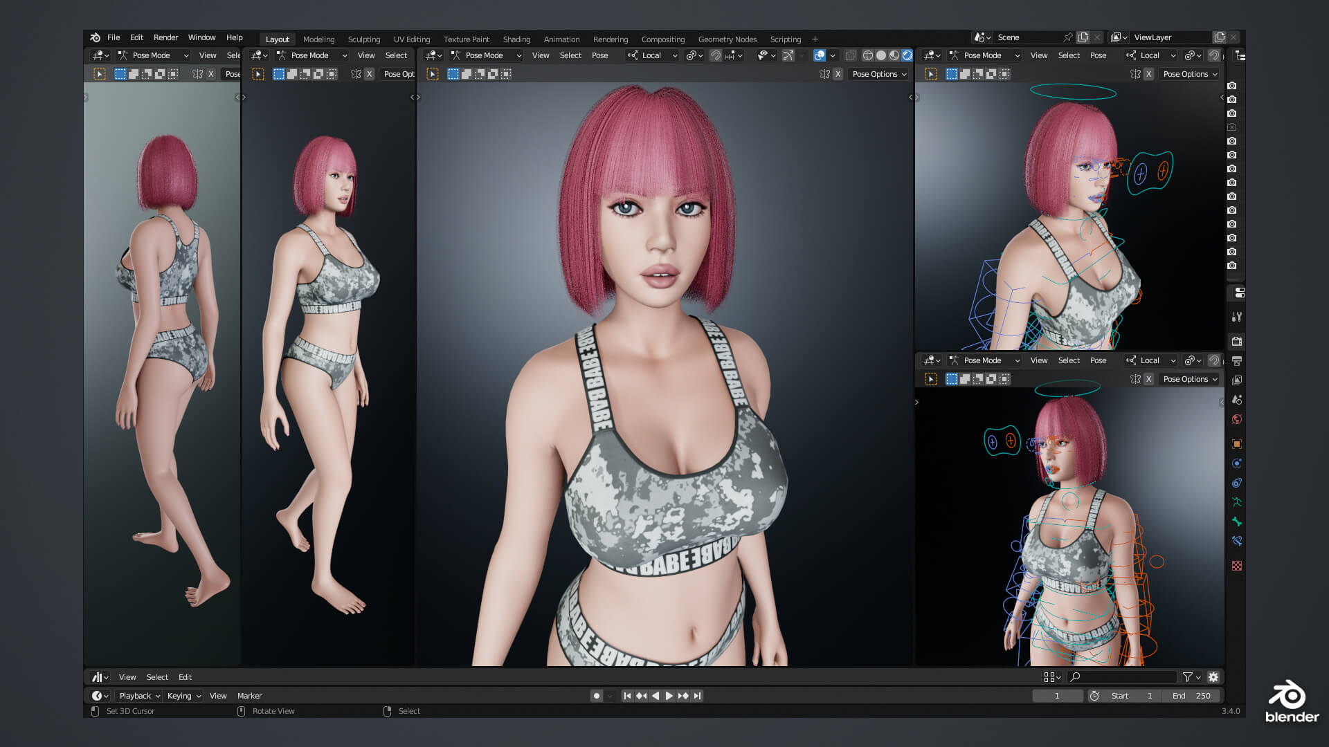 Risa - Female Character Base Mesh 3D Model by techykitty