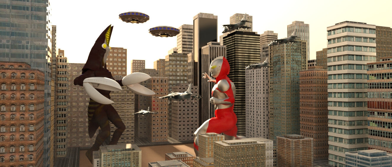 Ultraman Vs Baltan 3D Render, Digital Art by TeddyBlackBear