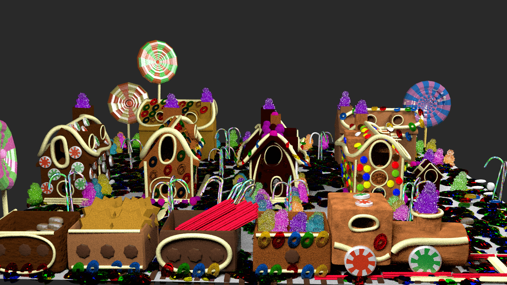 Gingerbread Town 3D Render, Digital Art by tedlogan88