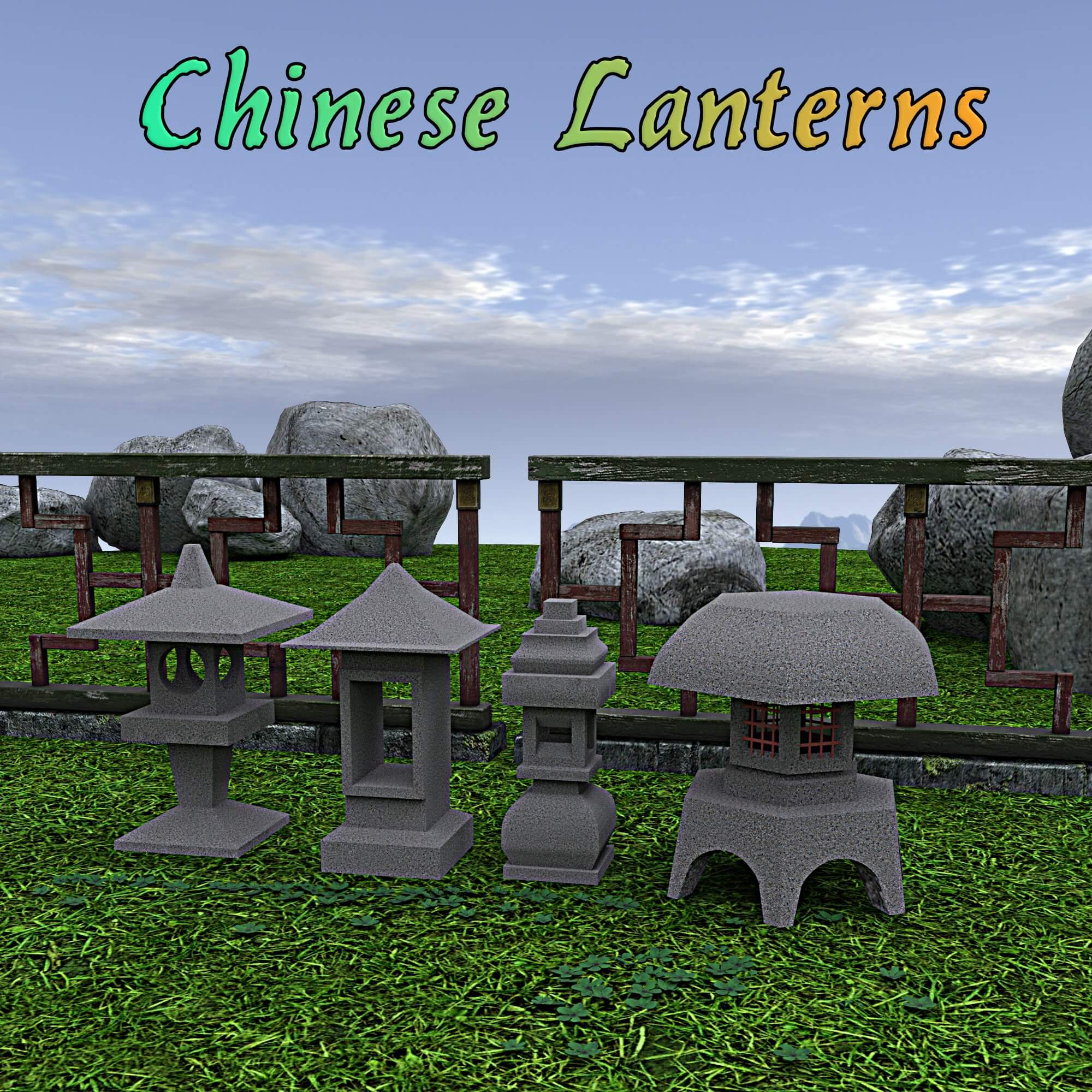 Chinese Stone Lanterns - Daz Content by Teknology3d