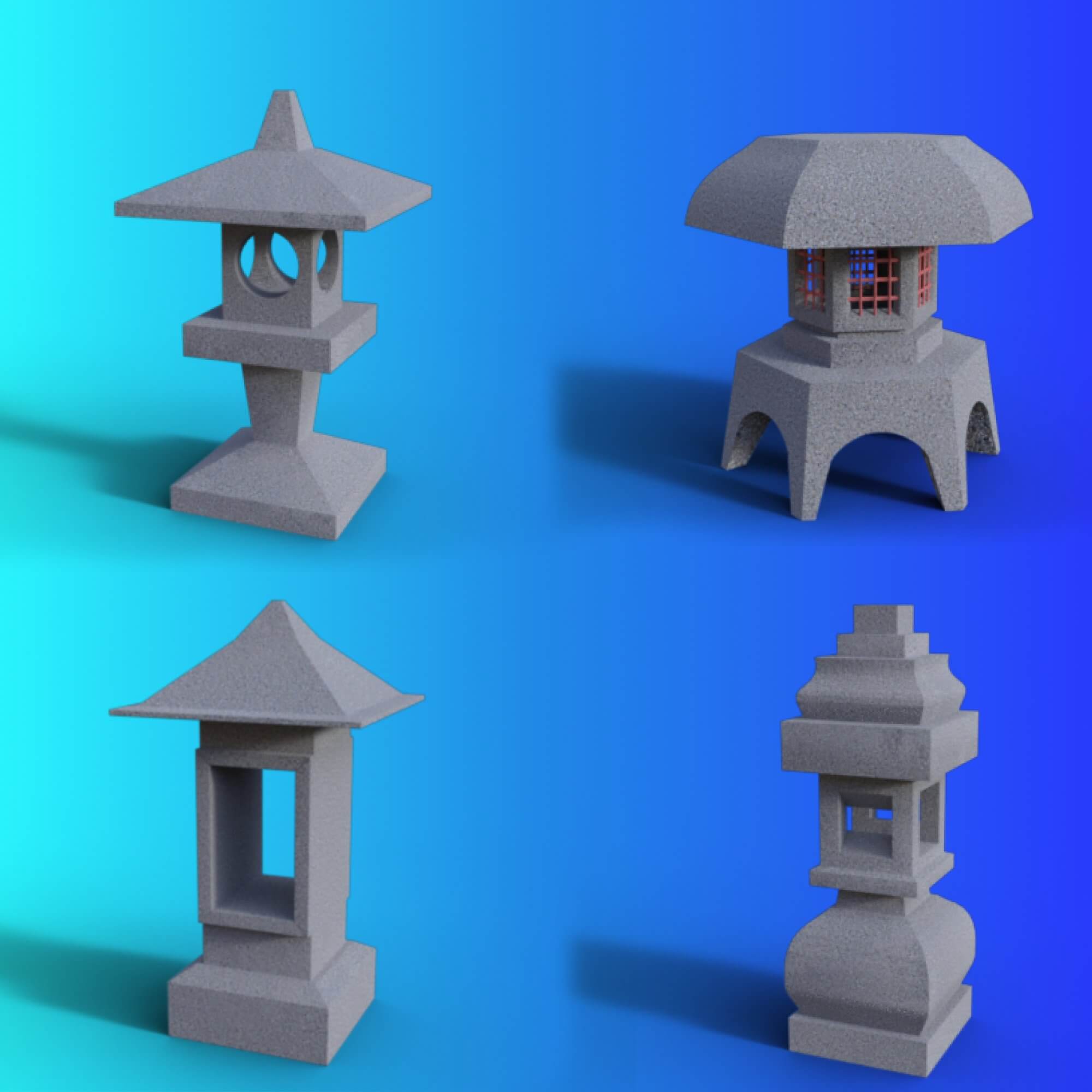 Chinese Stone Lanterns - Daz Content by Teknology3d
