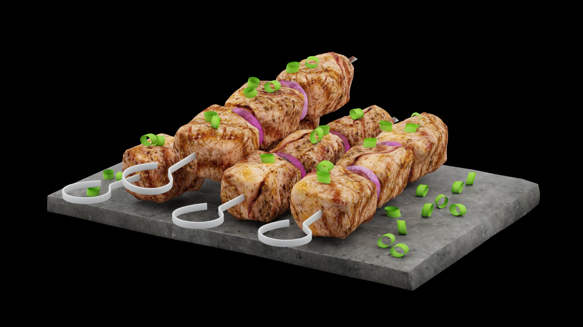 Grilled Meat Skewers - 3D Model by thedazking