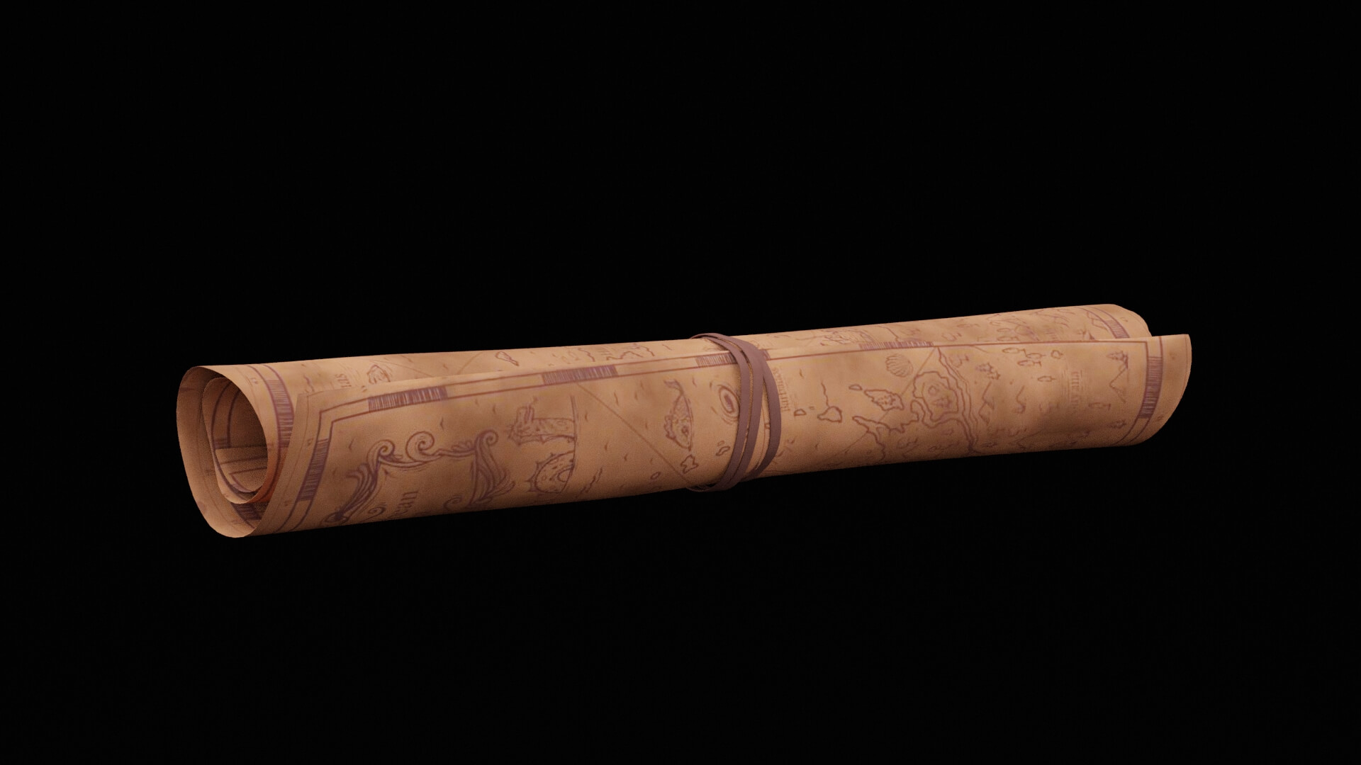 Old Rolled Treasure Map - 3D Model by thedazking