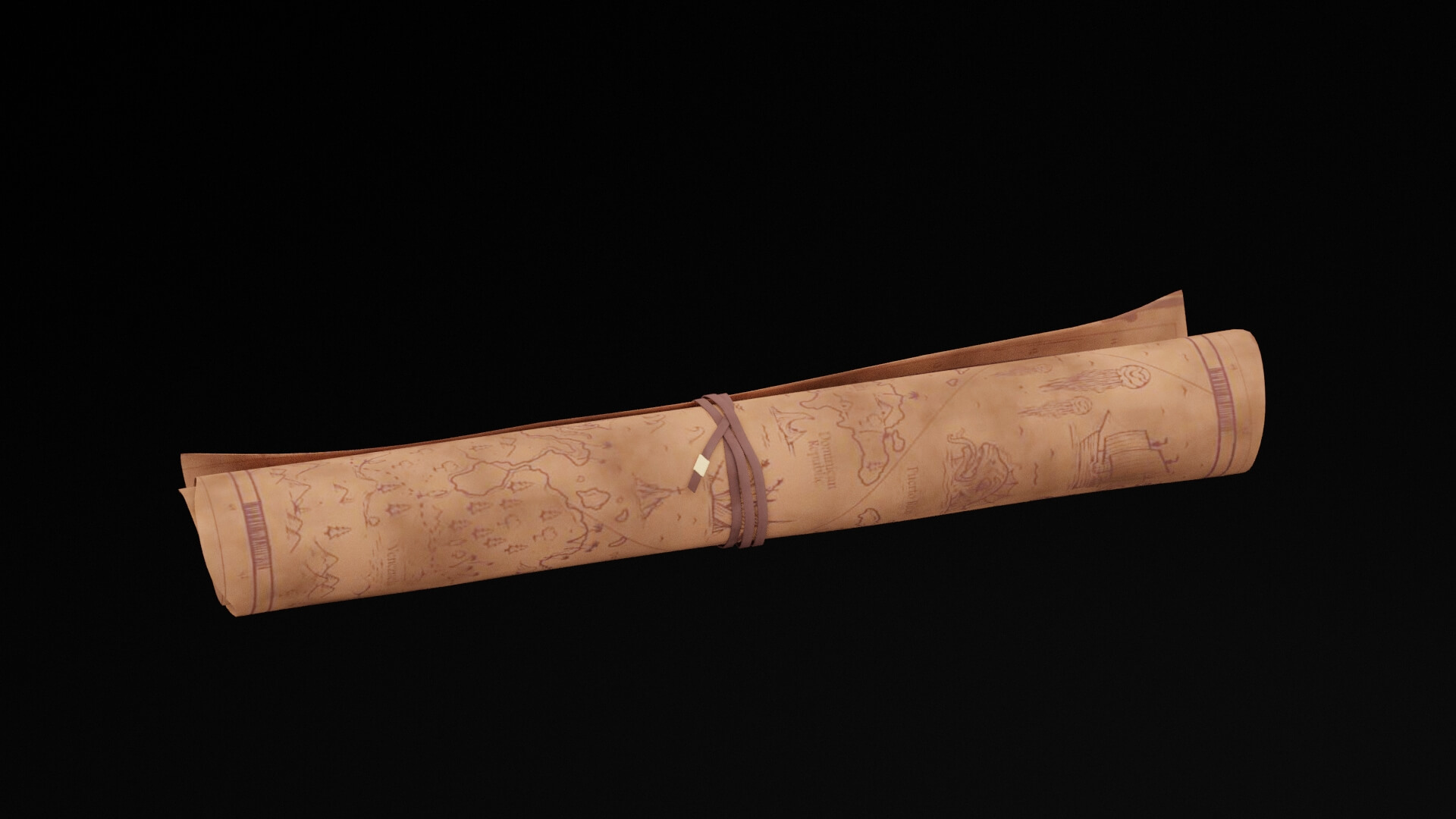 Old Rolled Treasure Map - 3D Model by thedazking