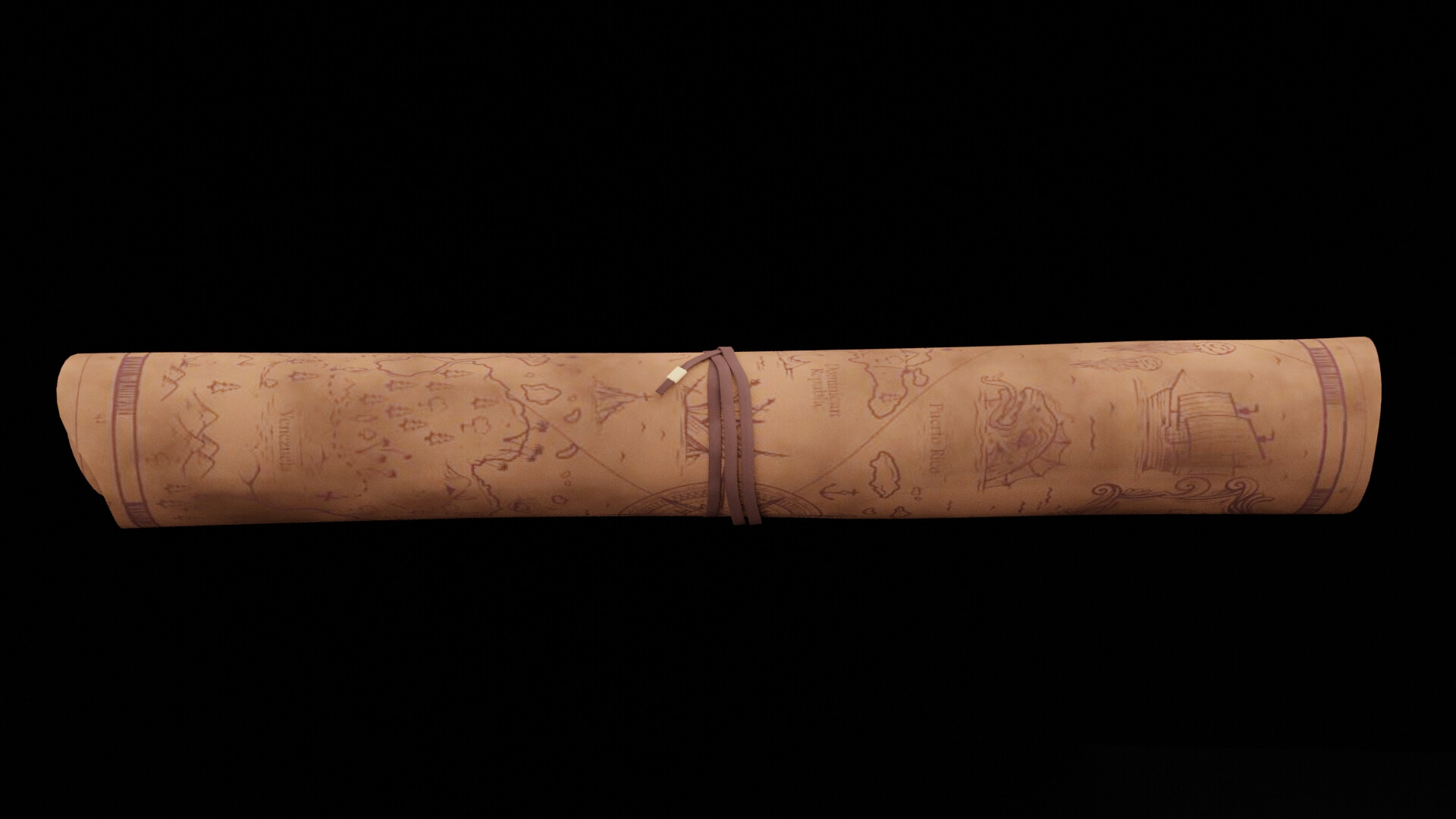 Old Rolled Treasure Map - 3D Model by thedazking