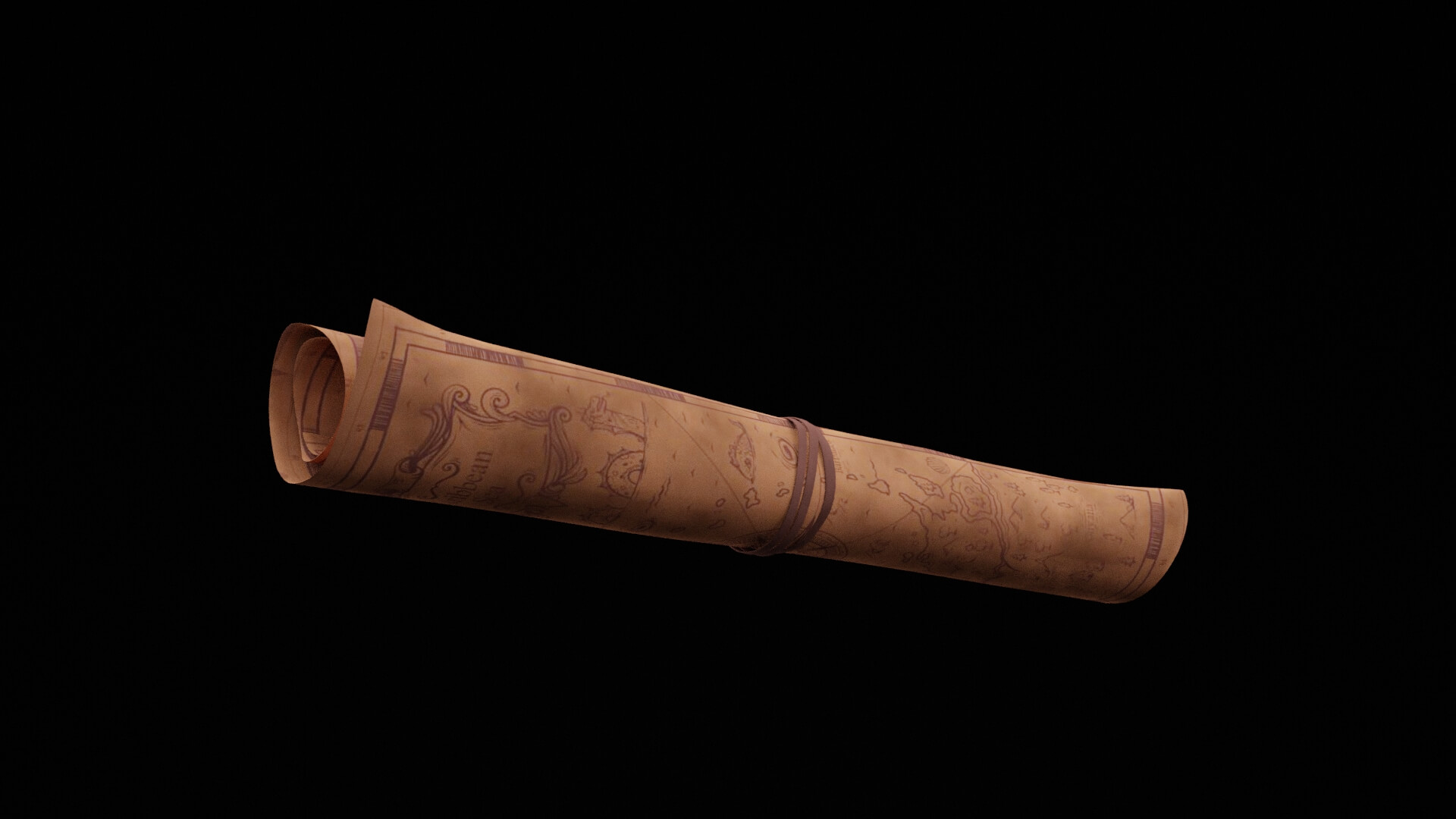 Old Rolled Treasure Map - 3D Model by thedazking