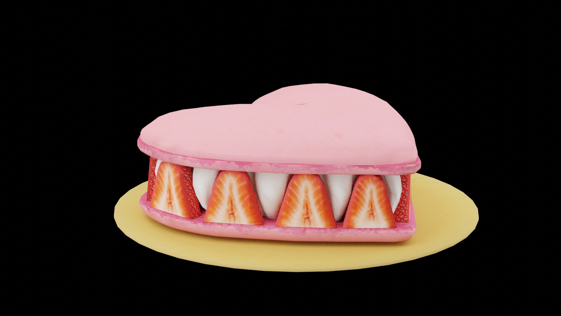 Strawberry Heart Macaroon - 3D Model by thedazking
