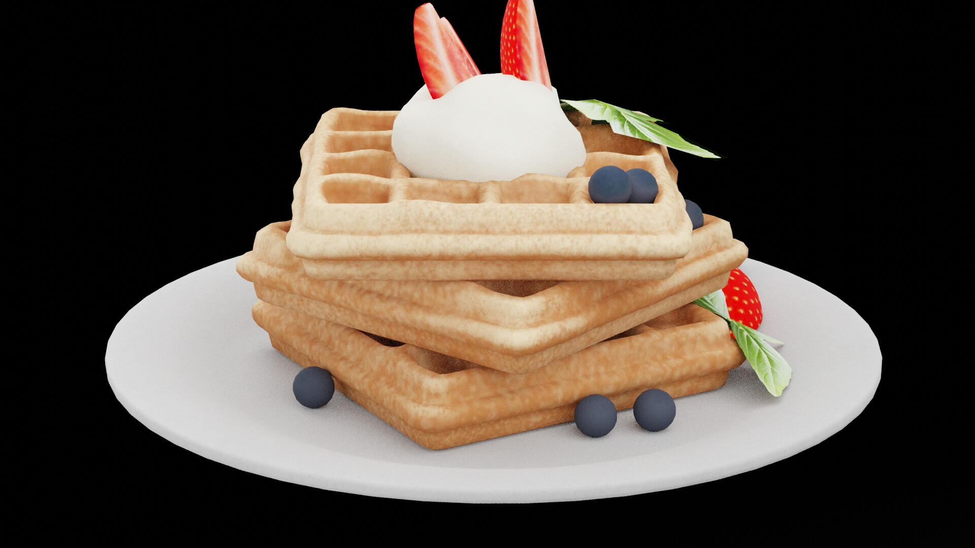 Waffles With Berries - 3D Model by thedazking