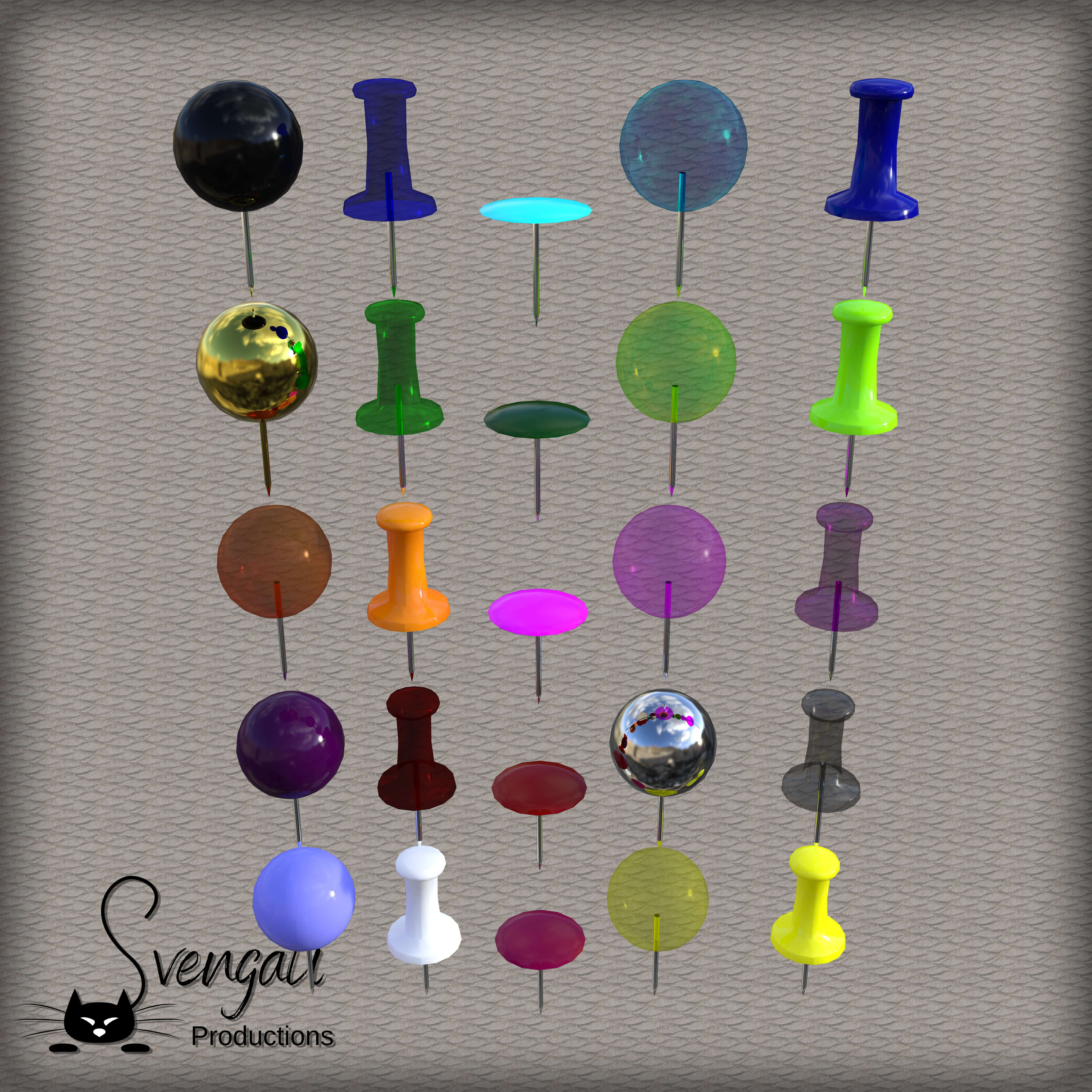 Set of Three Thumbtacks - Daz Content by TheDevian