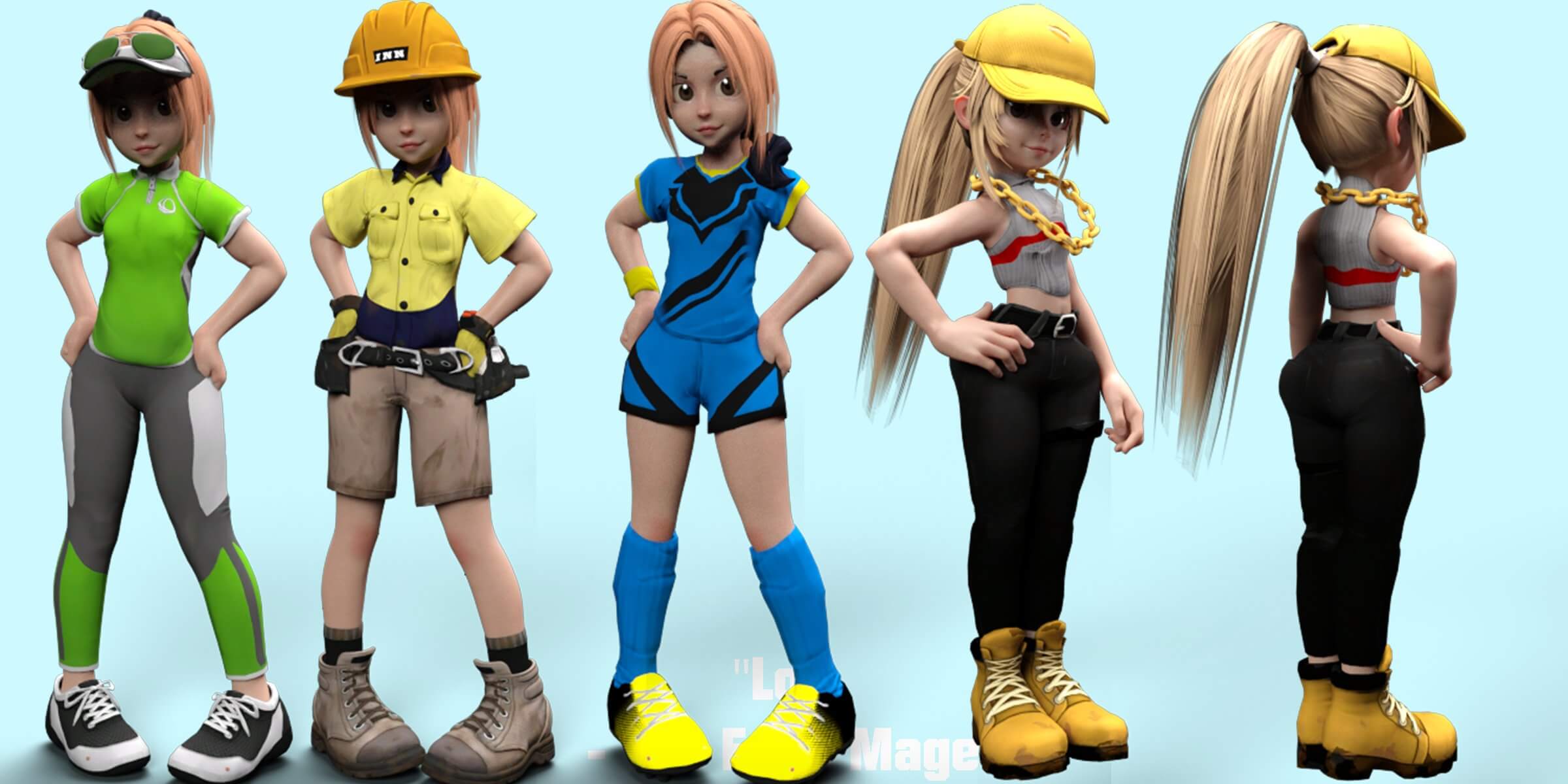 'Game Girl' (In Costumes) 3D Render, Digital Art by TheFoodMage