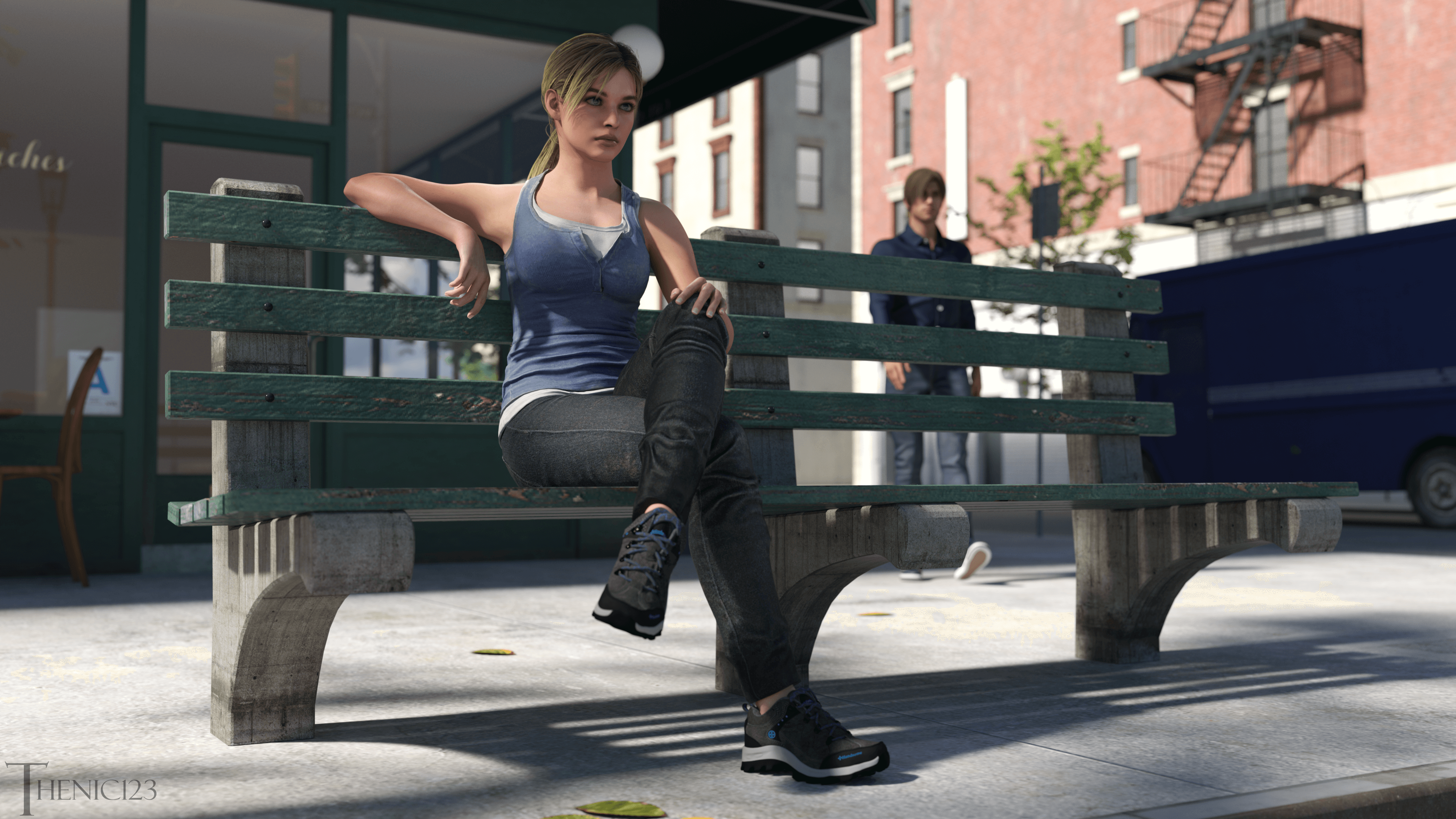 Jill Valentine and Leon S. Kennedy in The Bench 10 3D Render