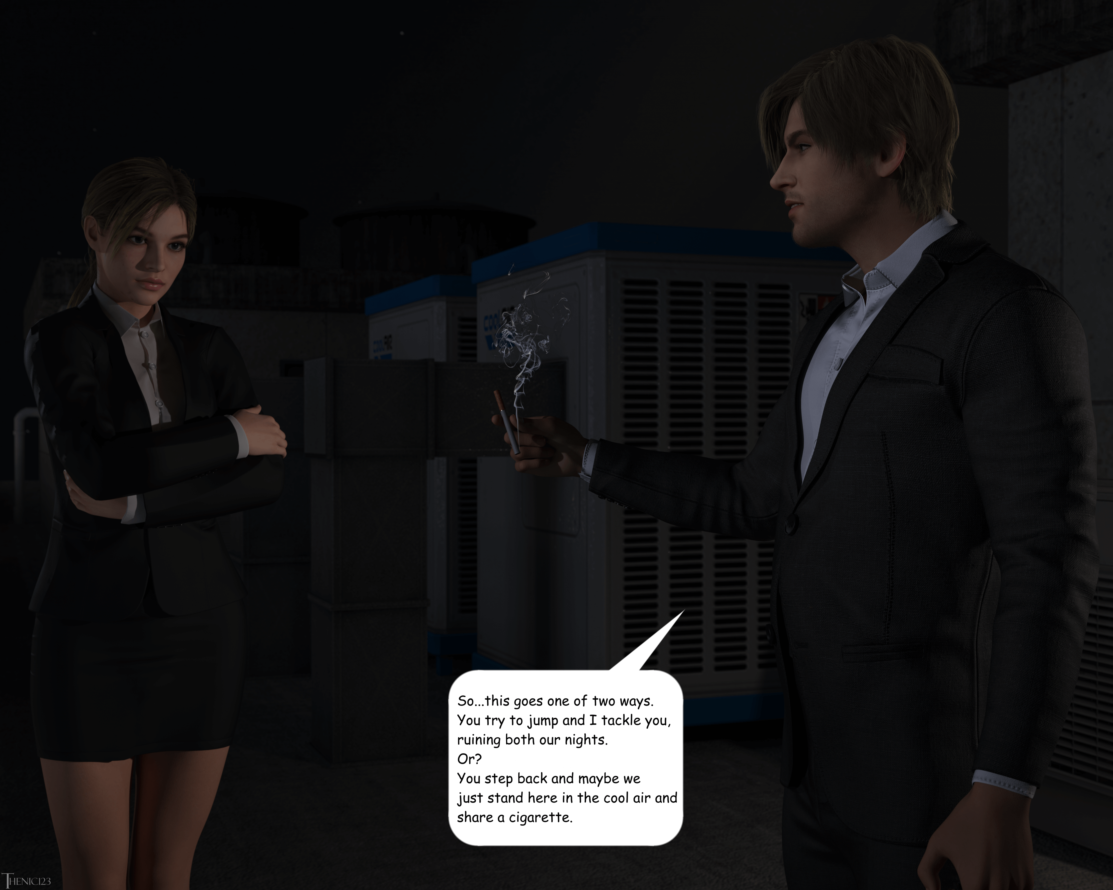 Jill Valentine and Leon S. Kennedy in The Bench 4 3D Render