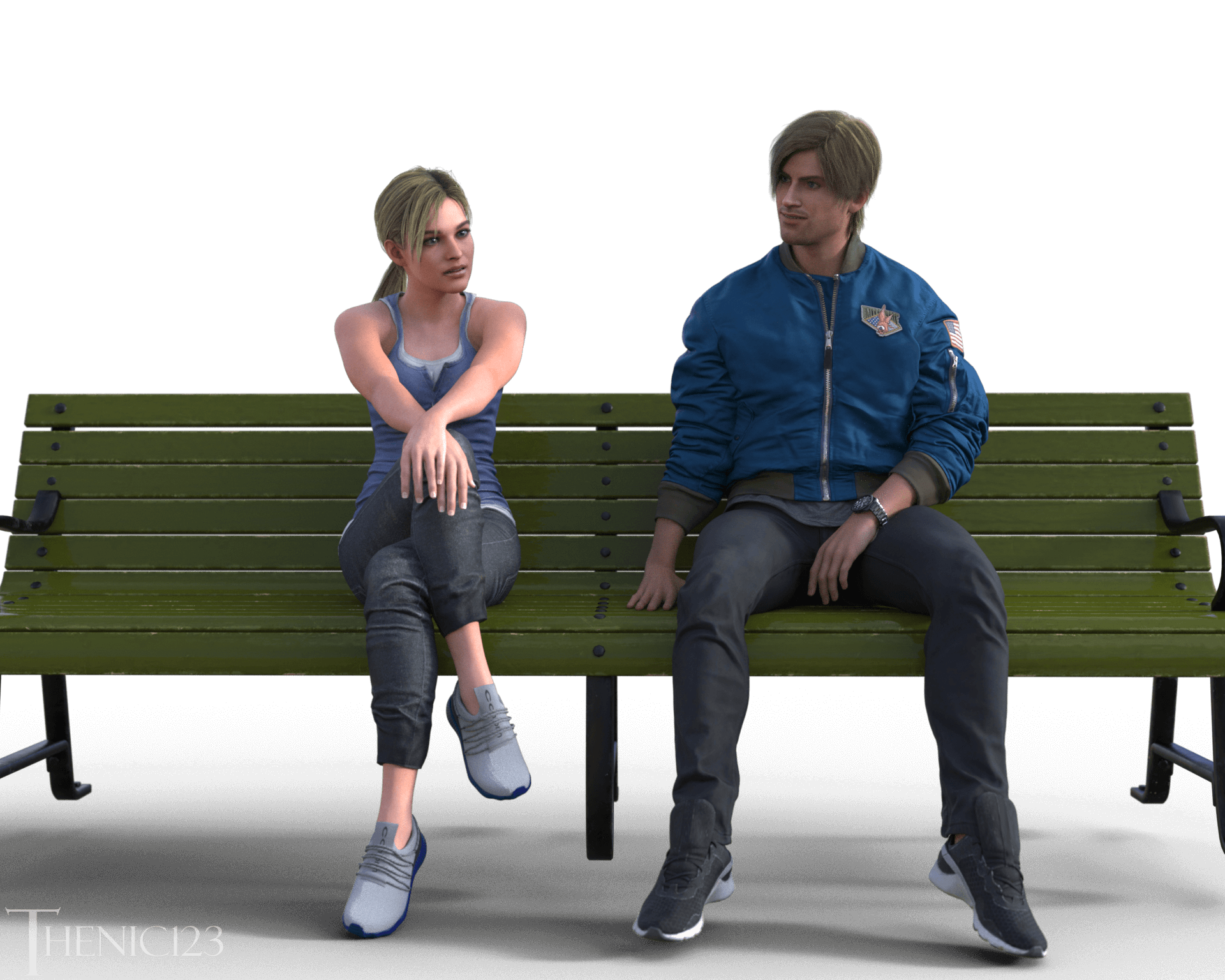 Jill Valentine and Leon S. Kennedy in The Bench Preview 3D Render