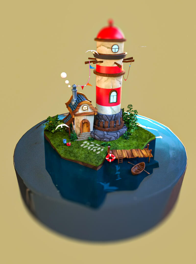 3D Lighthouse Isometric Diorama Model by therustyart