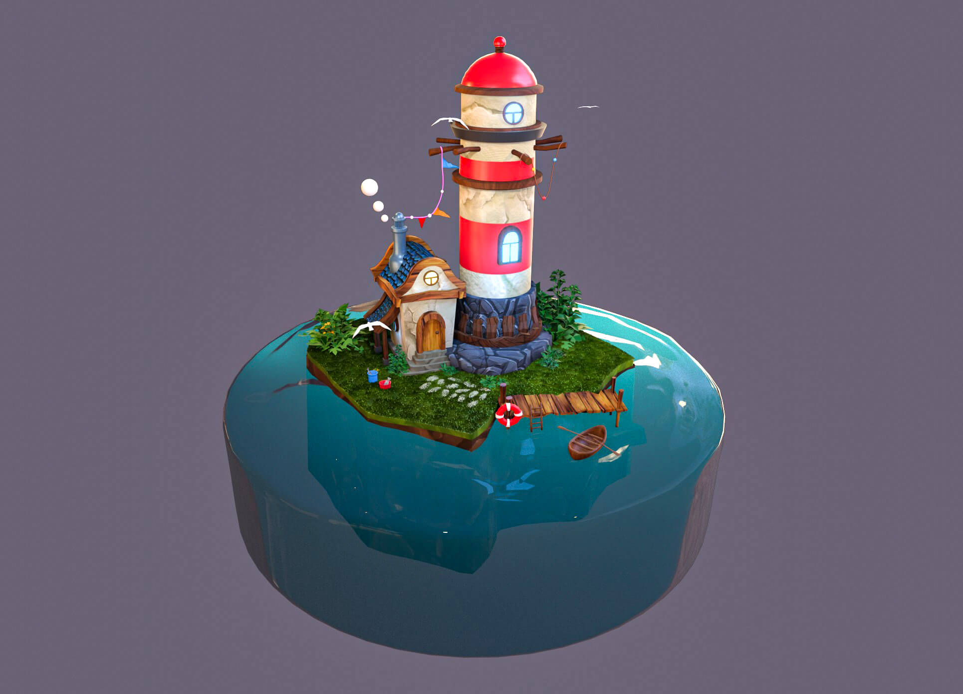 3D Lighthouse Isometric Diorama Model by therustyart