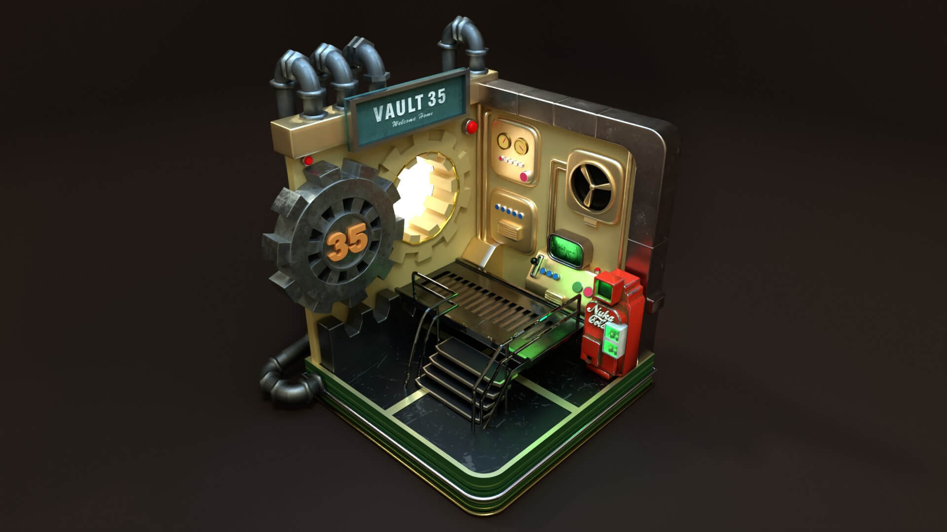 Isometric 3D fallout escape room concept 3D Render by therustyart