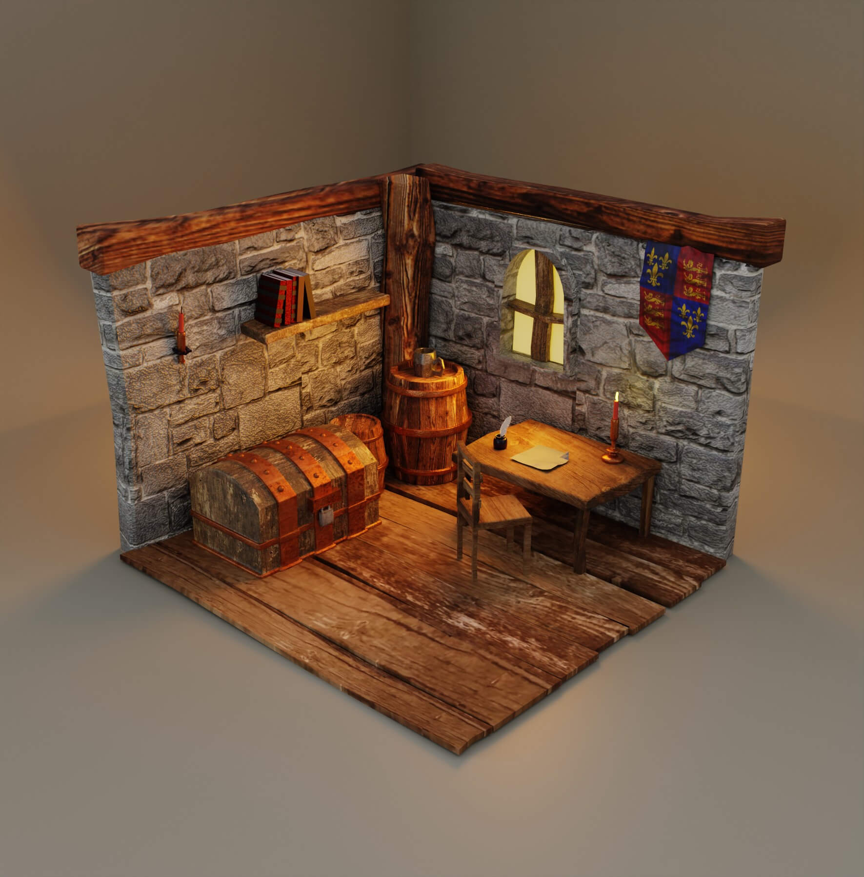 Medieval study room concept 3D Render, Digital Art by therustyart