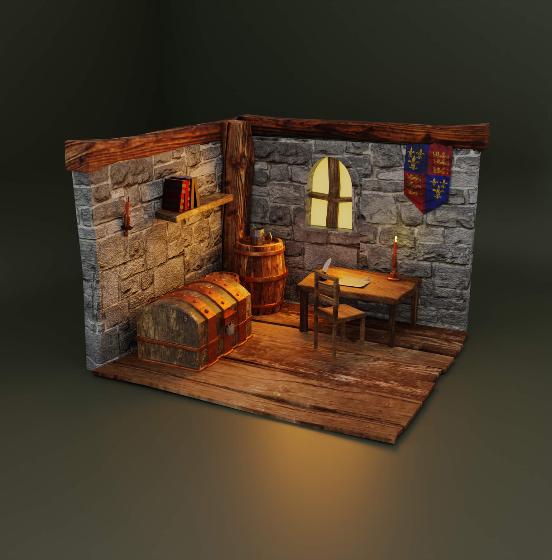 Medieval study room concept 3D Render, Digital Art by therustyart