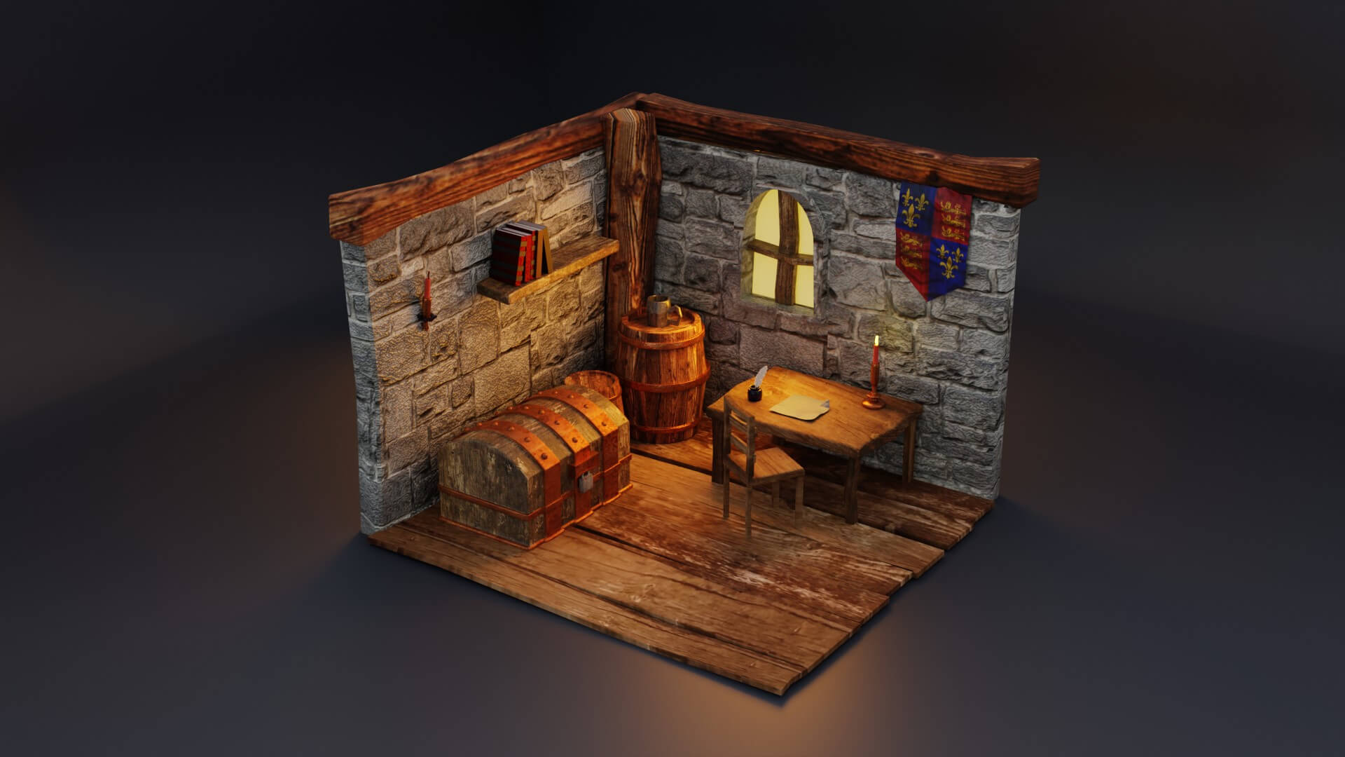 Medieval study room concept 3D Render, Digital Art by therustyart