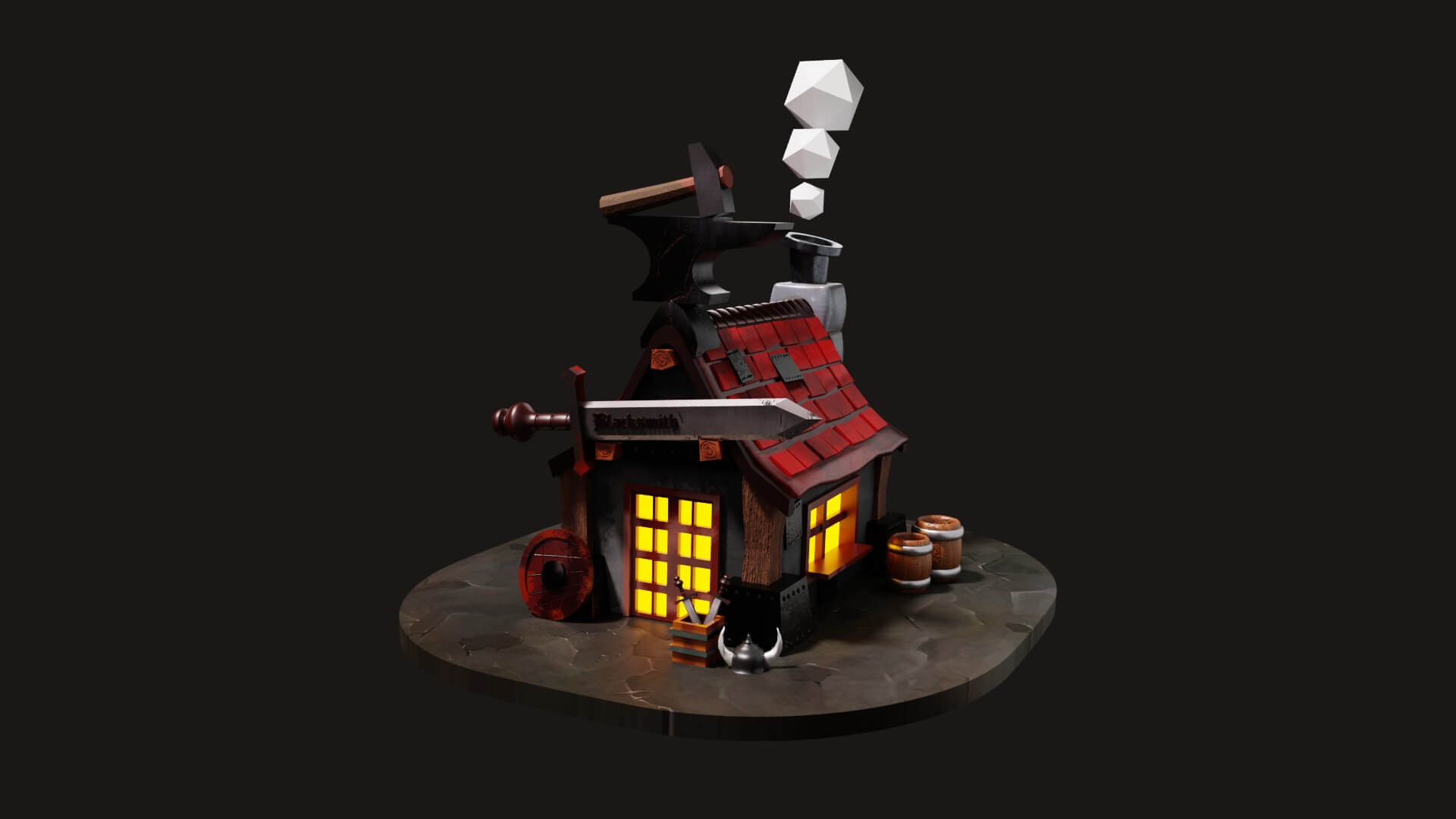 Medieval Blacksmith Isometric 3D Model Game Ready by therustyart