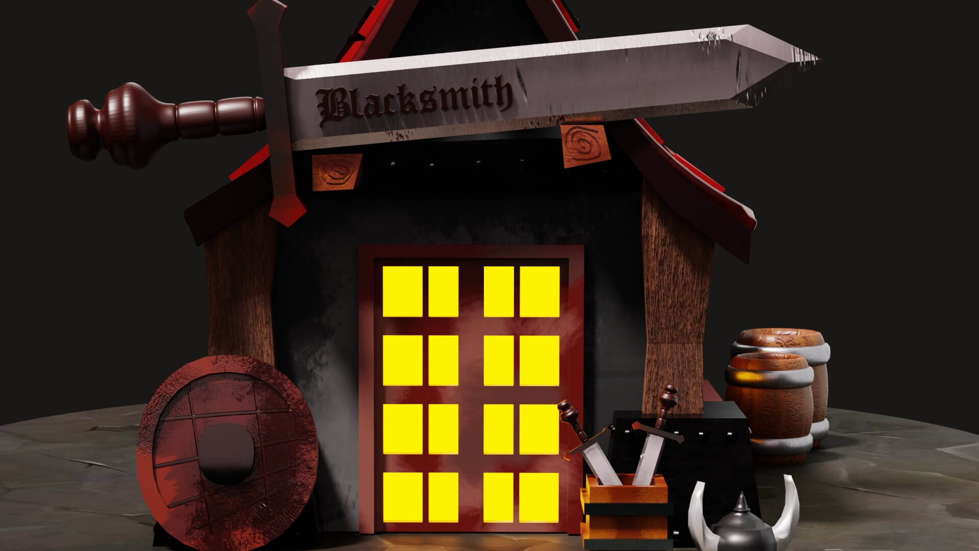 Medieval Blacksmith Isometric 3D Model Game Ready by therustyart