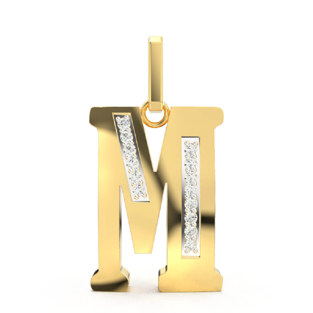 'M' Script Diamond Pendant - 3D Print Model by Thirunavukkarasu s