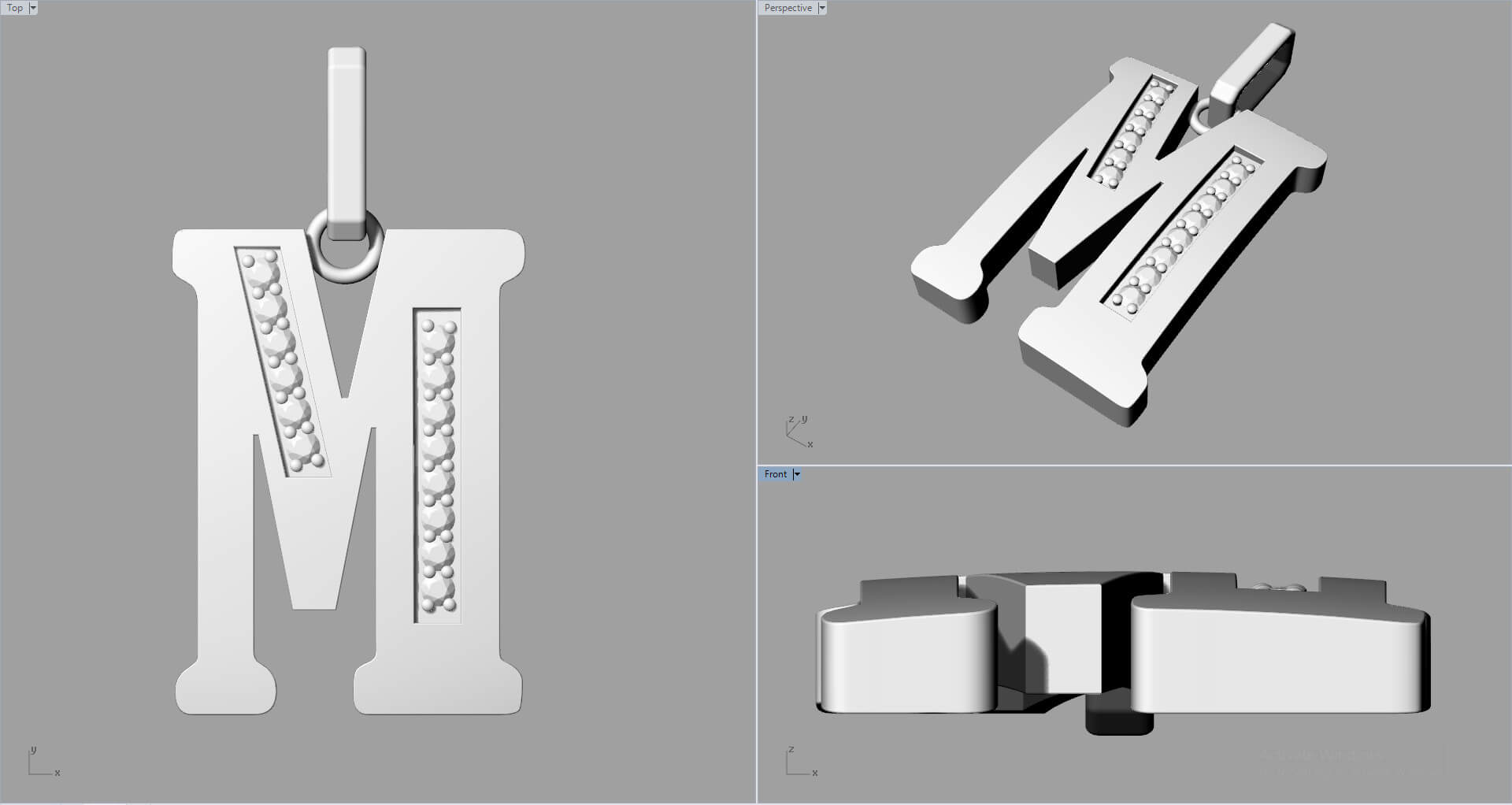 'M' Script Diamond Pendant - 3D Print Model by Thirunavukkarasu s