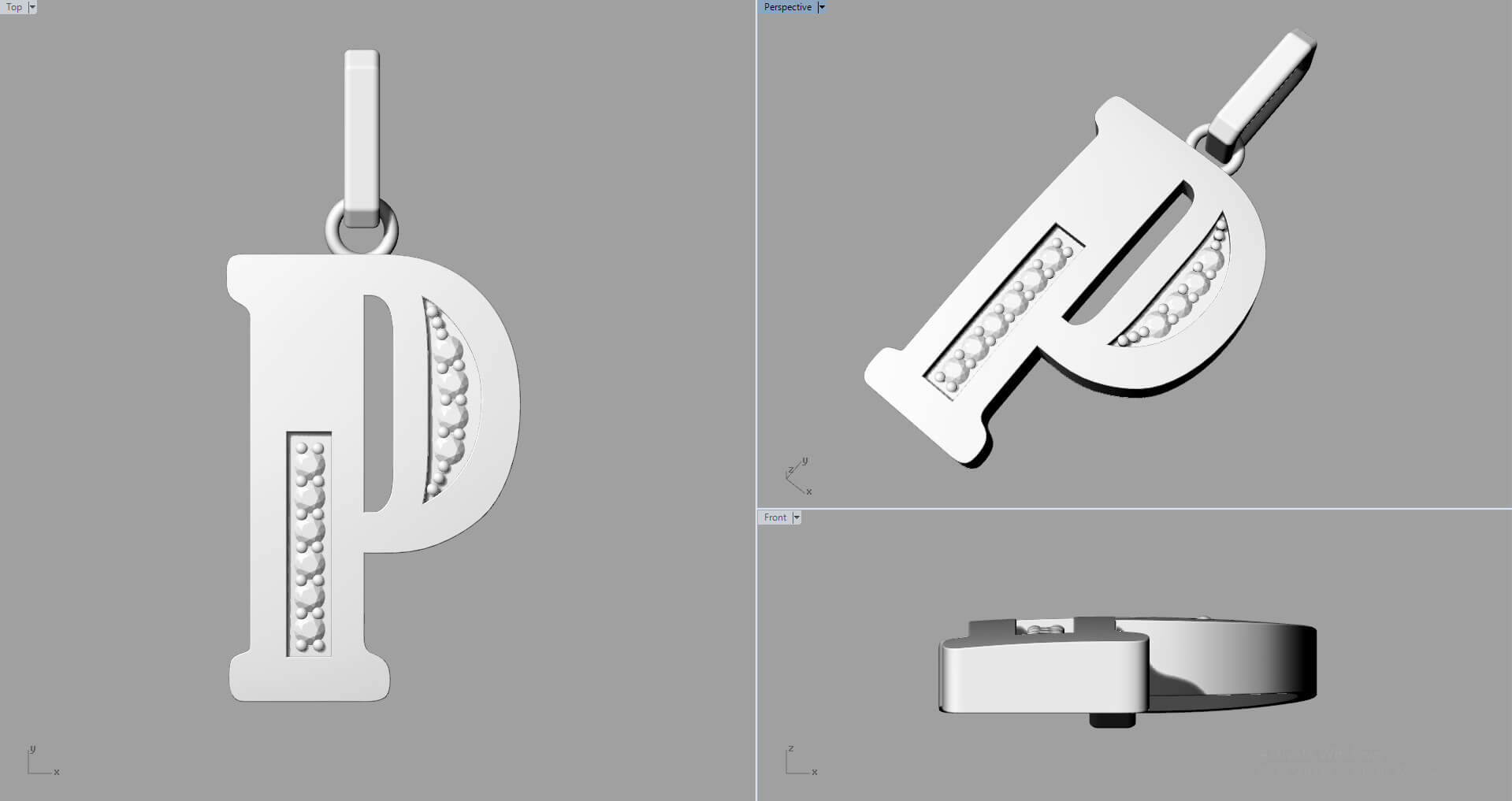 'P' Script Diamond Pendant - 3D Model by Thirunavukkarasu s