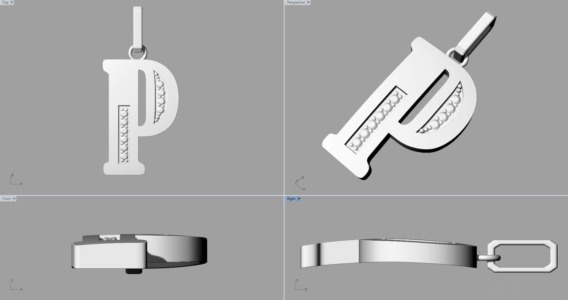 'P' Script Diamond Pendant - 3D Model by Thirunavukkarasu s
