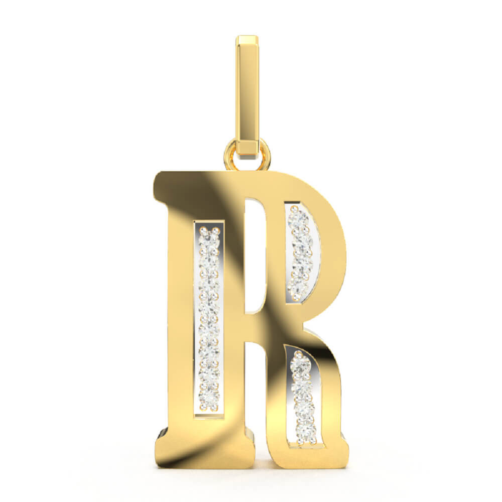 'R' Script Diamond Pendant - 3D Print Model by Thirunavukkarasu s