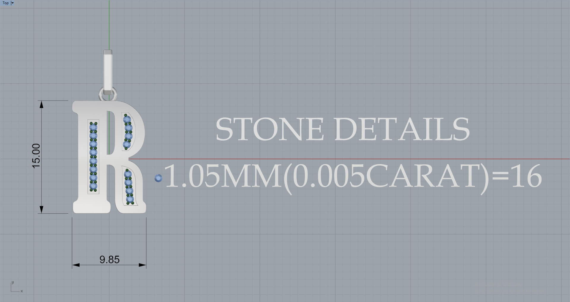 'R' Script Diamond Pendant - 3D Print Model by Thirunavukkarasu s