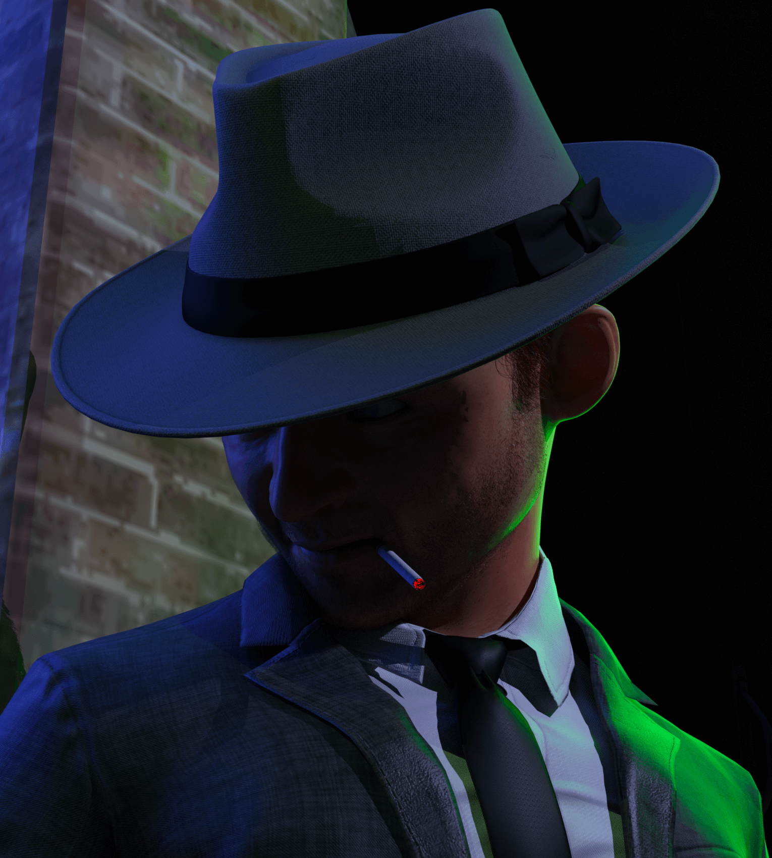 Noir Detective - Toon Style - WIP (Lighting Study Closeup)
