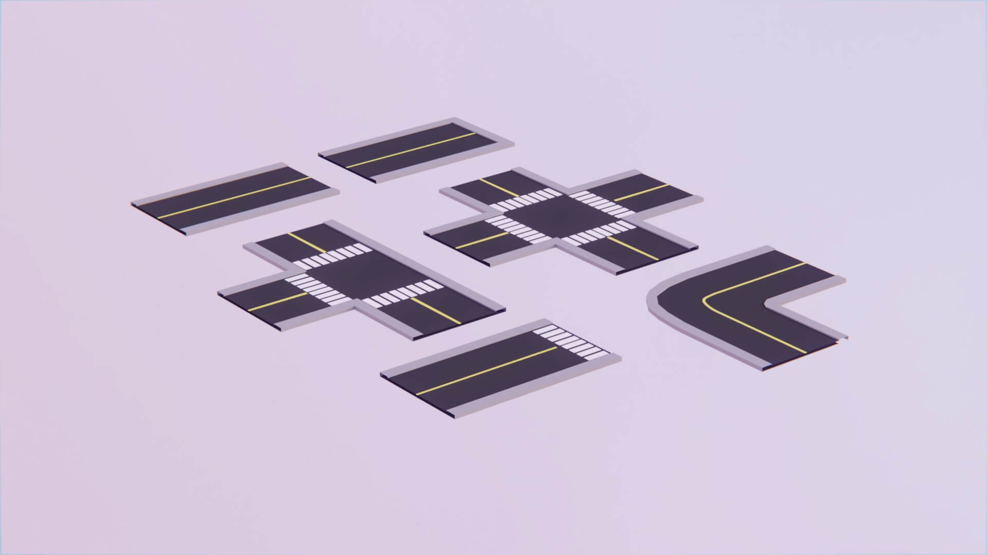 Modular Roads (6 Pack) - 3D Model by tikosgames