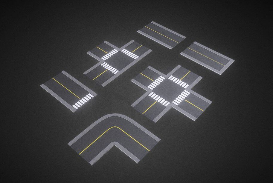 Modular Roads (6 Pack) - 3D Model by tikosgames
