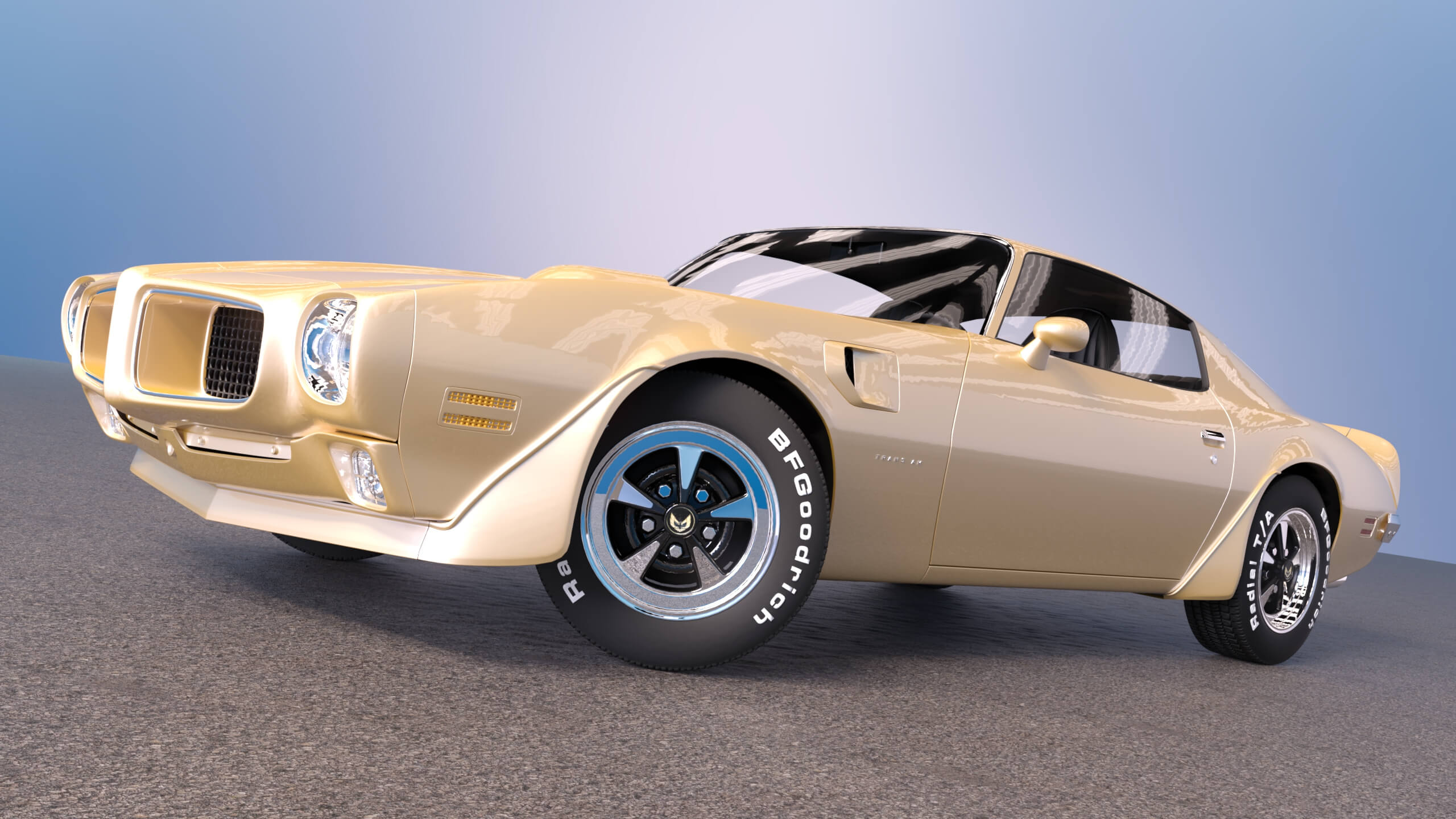 1970 Goldenrod Firebird 3D Render, Digital Art by timnaas