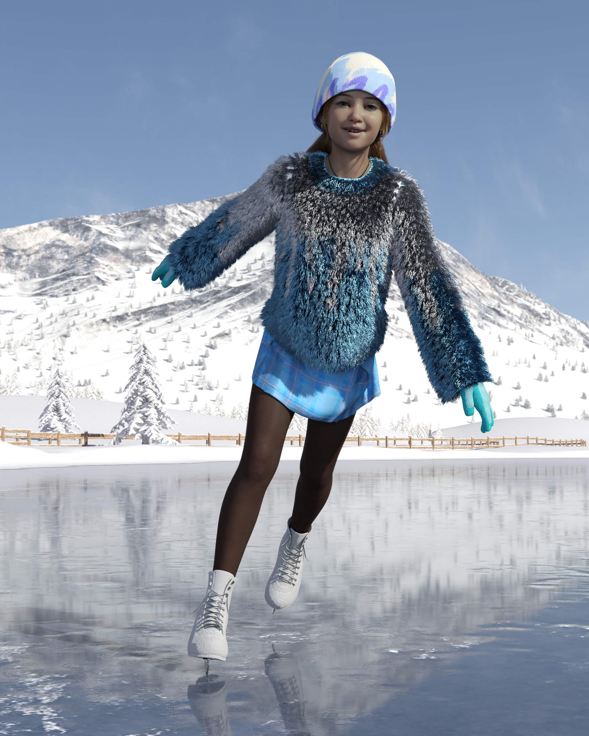 Ms Ashley Ice Skating 3D Render, Digital Art by timnaas