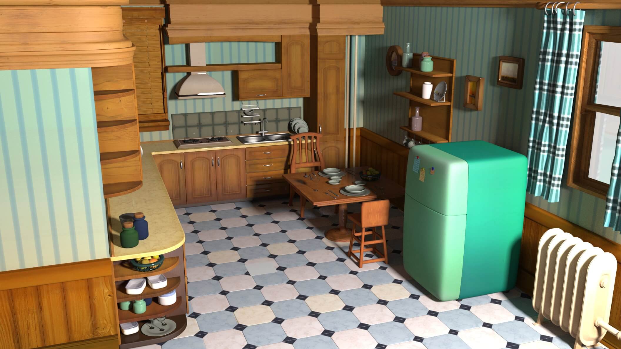 Cartoon Kitchen - 3D Model by tingting