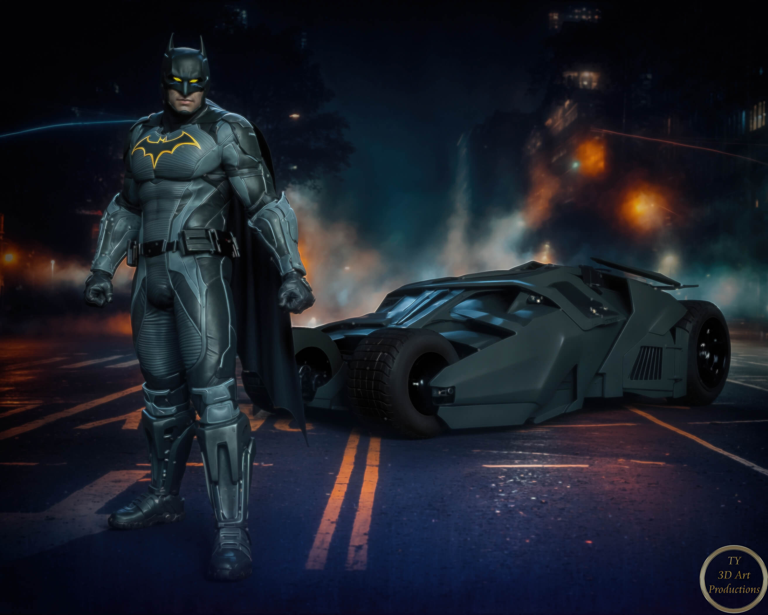 Batman Riding into Town 3D Render, Digital Art by Tmraider