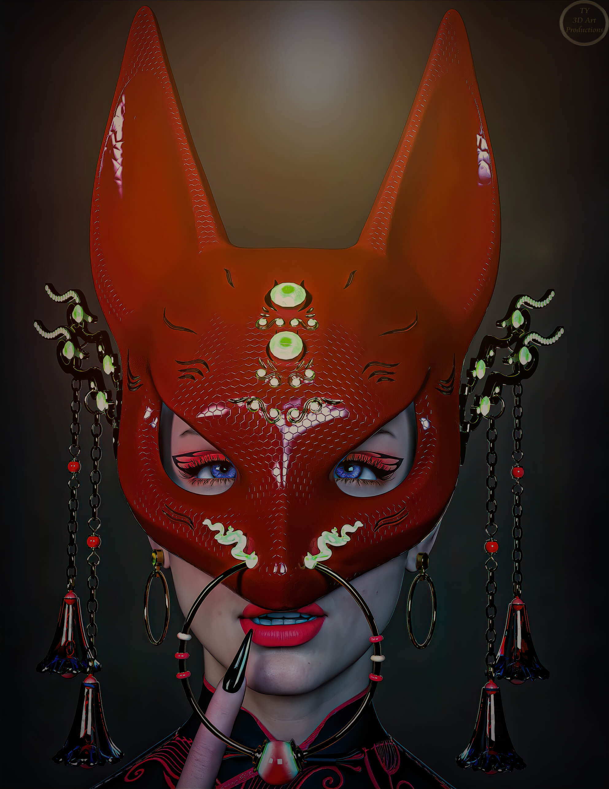 Red Fox Mask 3D Render, Digital Art by Tmraider