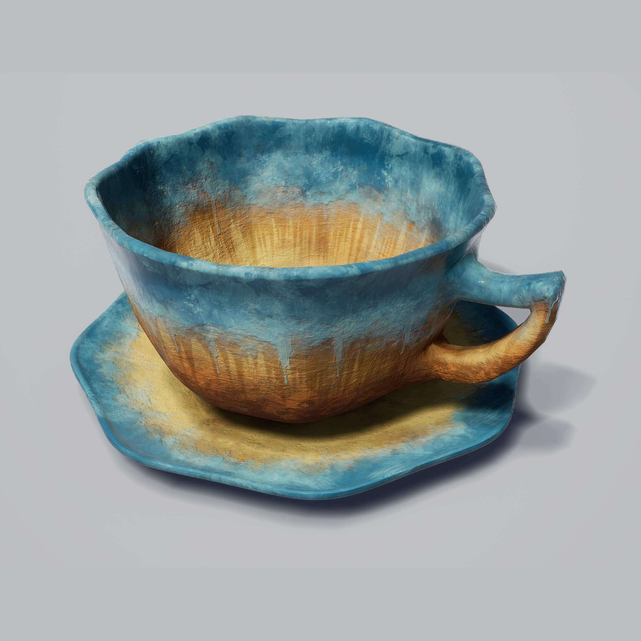 Teacup and Saucer Blue Glazed - 3D Model by Toafaloaf