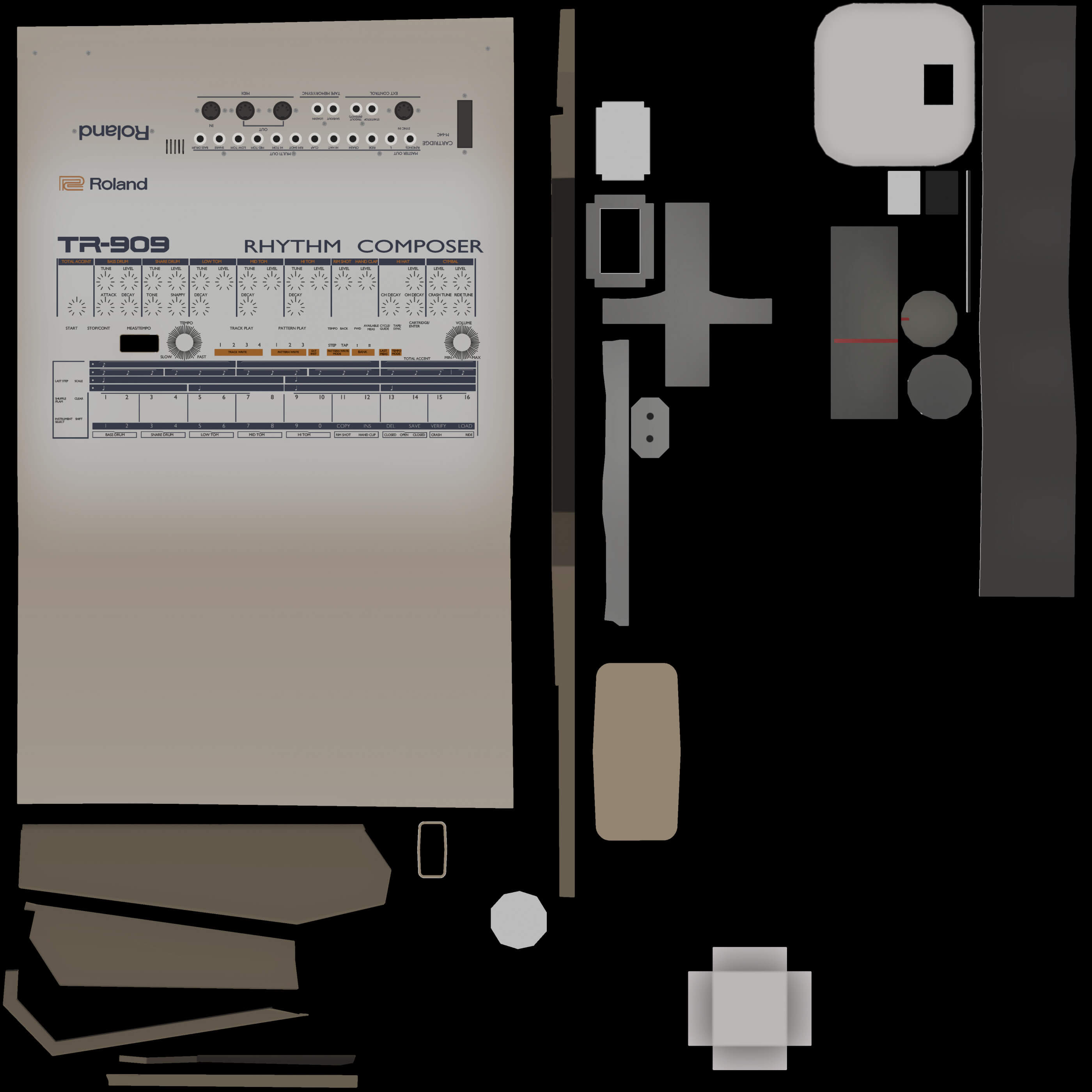 Roland TR-909 Synthesizer Low Poly Game Ready 3D Model by tolgaoz132