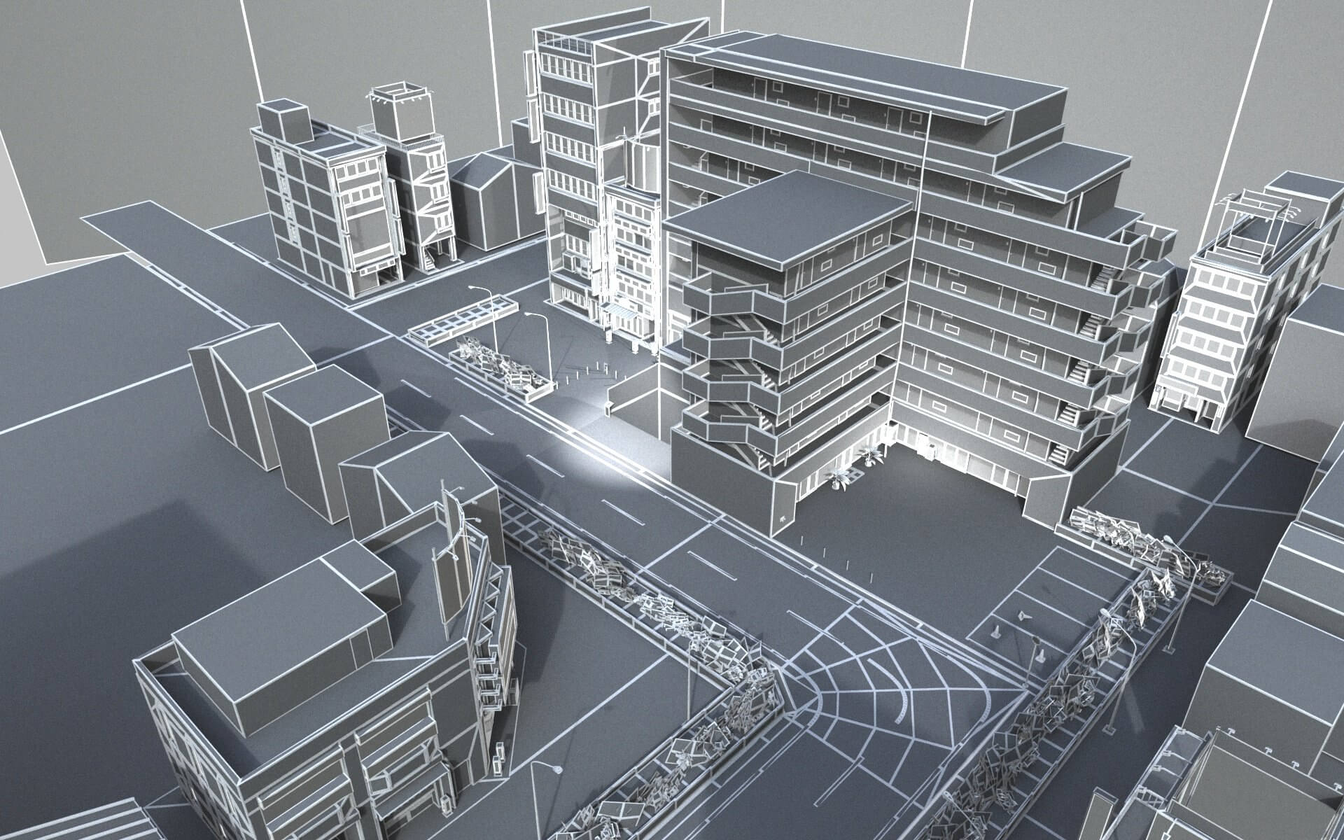 Japanese Streetscape Apartment Night - 3D Model by tomoplace