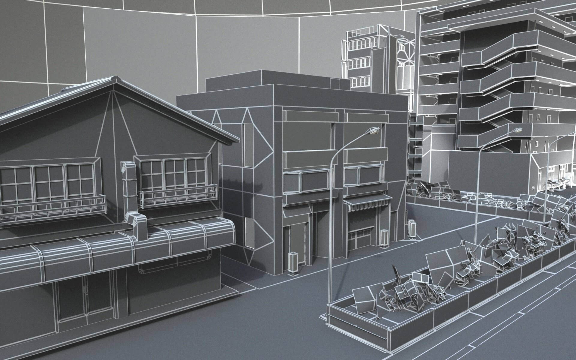 Japanese Streetscape Apartment Night - 3D Model by tomoplace
