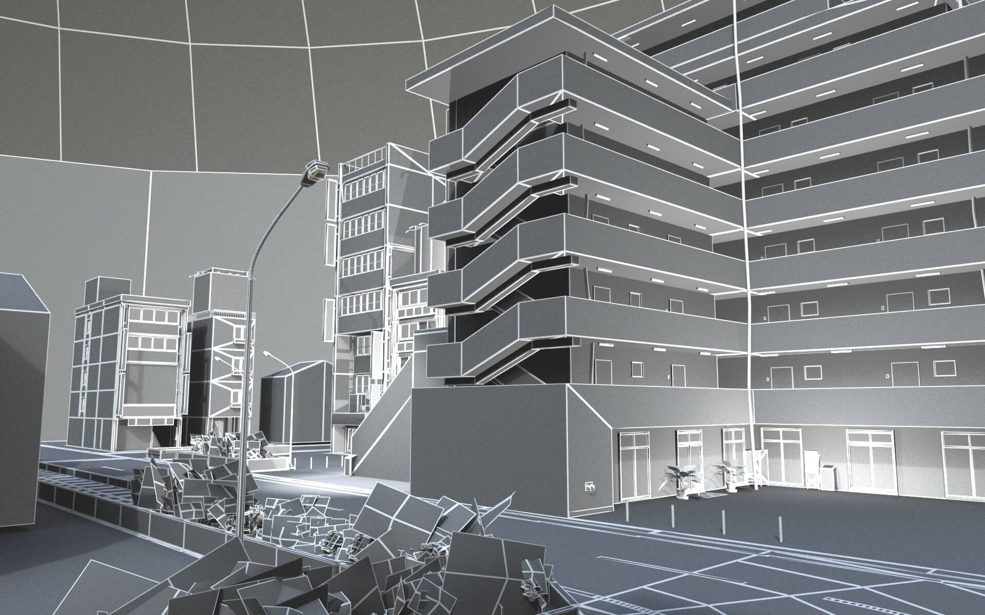 Japanese Streetscape Apartment Night - 3D Model by tomoplace