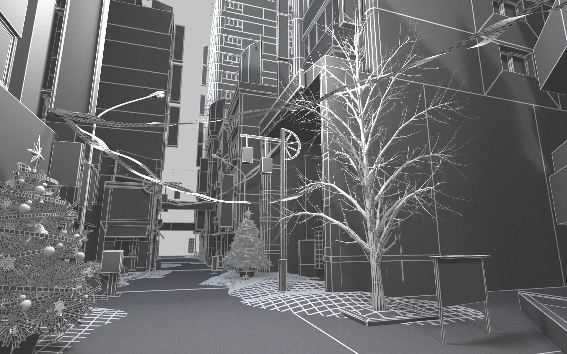 Japanese Streetscape Christmas Atmosphere - 3D Model by tomoplace