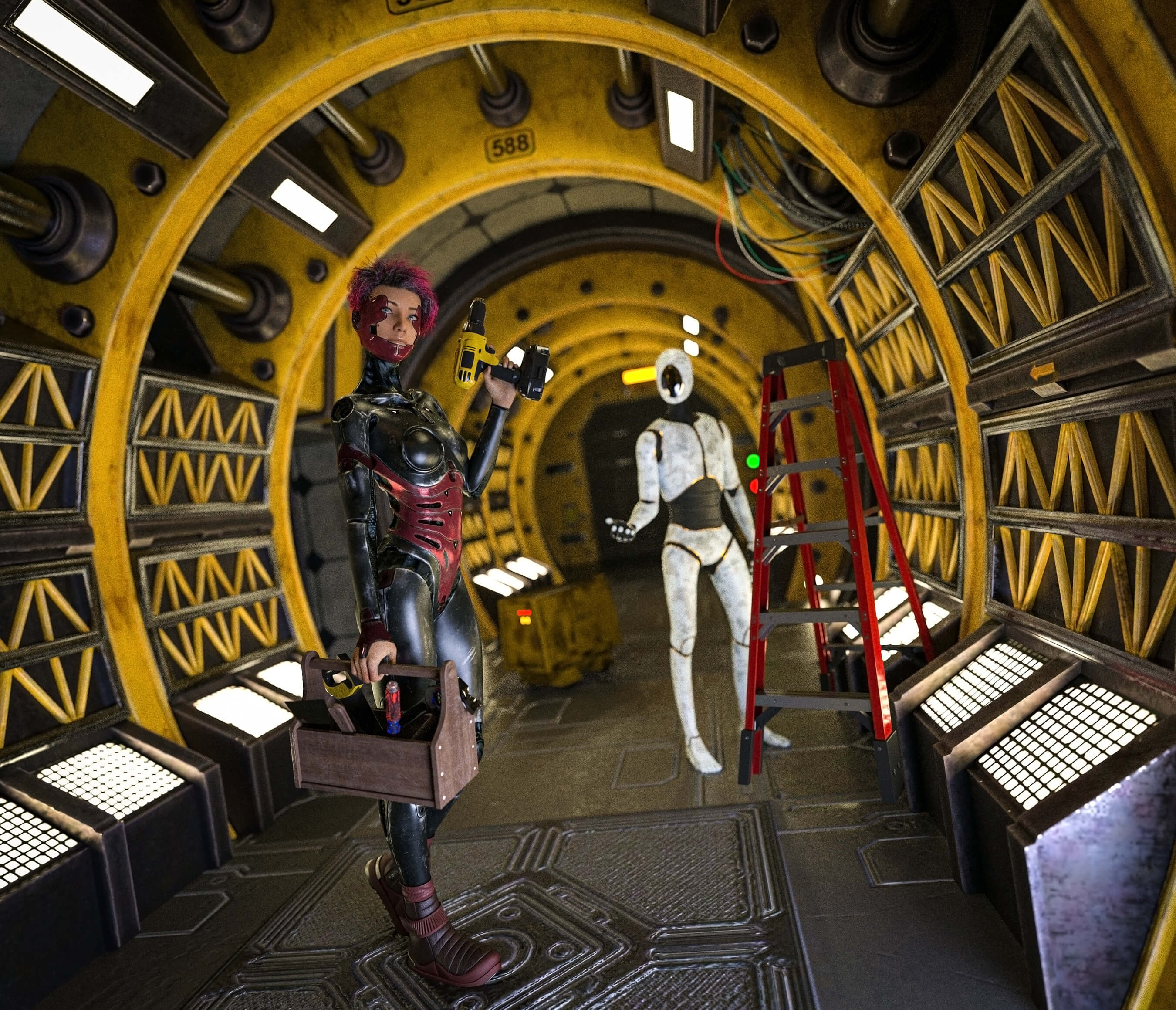 Below Decks Maintenance 3D Render, Digital Art by Torgan