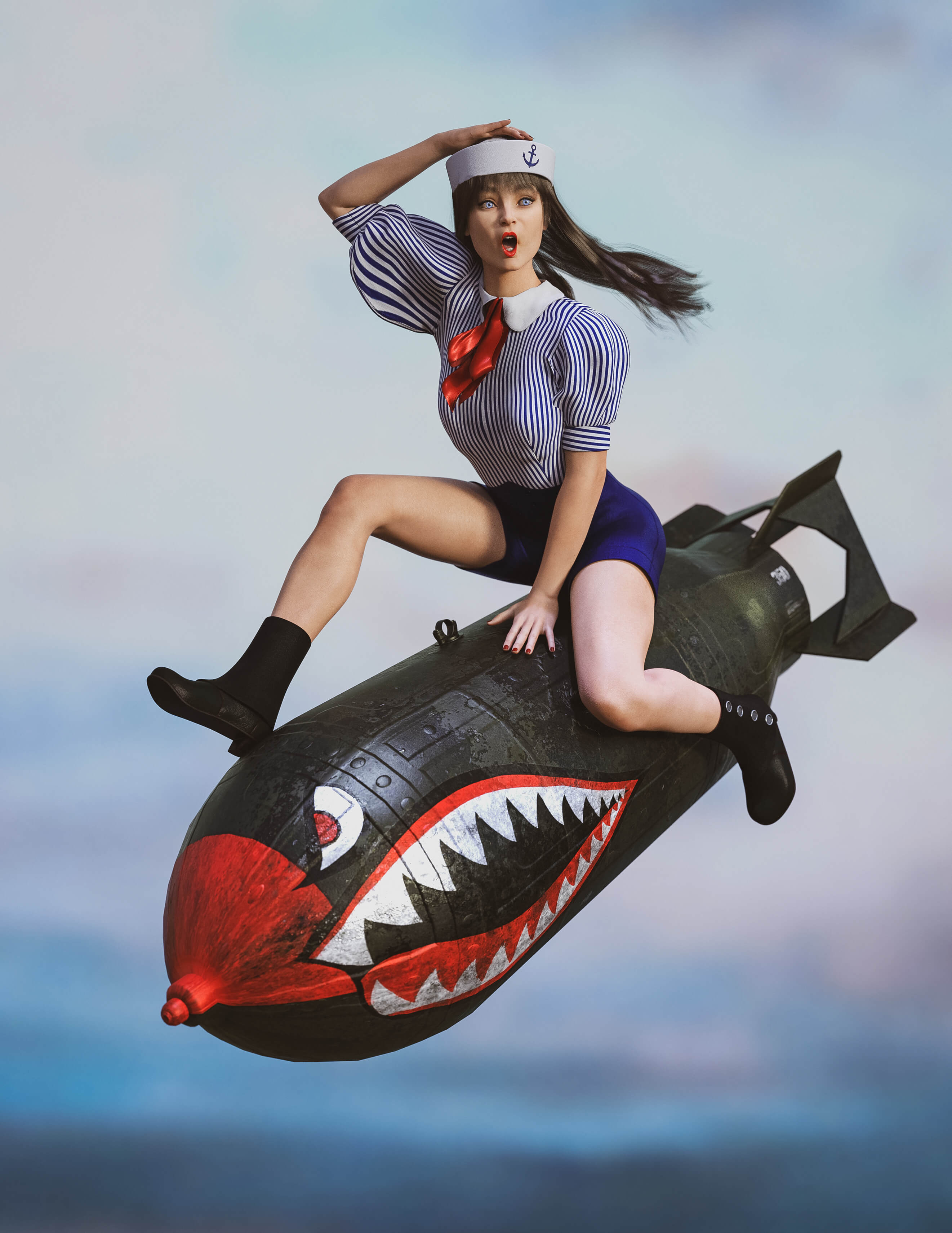 Bombshell Pinup 3D Render, Digital Art by Torgan