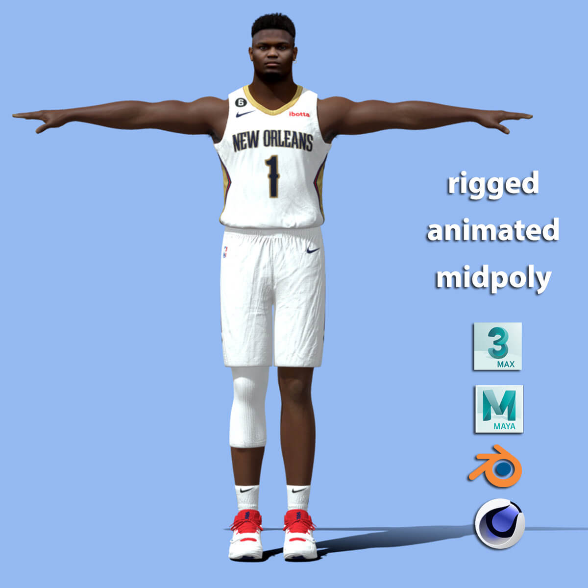 T-Pose Zion Williamson New Orleans NBA 3D Render | RenderHub Gallery