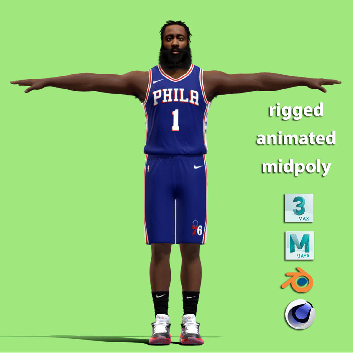 T-P Rigged James Harden Philadelphia 76Ers NBA 3D Model by tranduyhieu